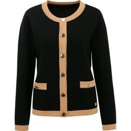 CREATION L PREMIUM Damen Feinstrickjacke in Merino-Qualit&auml;t schwarz-camel-gemustert Gr&ouml;&szlig;e 50