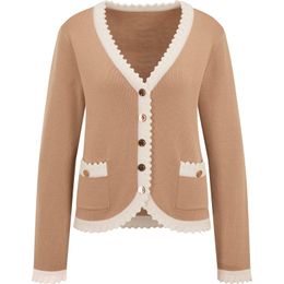 CREATION L PREMIUM Damen Pullover mit Zierknopfleiste camel-ecru Gr&ouml;&szlig;e 38