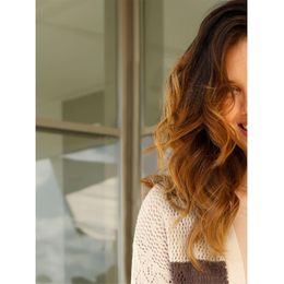 Sieh an! Strickjacke in sand-violett-gemustert | Gr.: 48