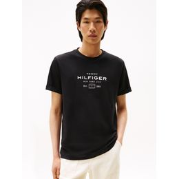 T-Shirt Tommy Hilfiger "HILFIGER STACK GRAPHIC TEE", Herren, Gr. XXL, schwarz, Single Jersey, Obermaterial: 100% Baumwolle, unifarben, regular fit normal, Rundhals, eingesetzt abgesteppte Kante, Shirts T-Shirt, Regular fit mit Rundhalsausschnitt