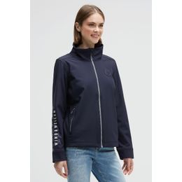 Softshelljacke SOCCX, Damen, Gr. XS, blau, Softshell, Material Oberstoff Au&szlig;enseite: 92% Polyester, 8% Elasthan, Material Oberstoff Innenseite: 100% Polyester, bedruckt, bestickt, slim fit normal, eingesetzt gerader Abschluss, Jacken Softshelljacke, mit Stehkragen