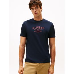 T-Shirt Tommy Hilfiger "HILFIGER STACK GRAPHIC TEE", Herren, Gr. L, desert sky, Single Jersey, Obermaterial: 100% Baumwolle, unifarben, regular fit normal, Rundhals, eingesetzt abgesteppte Kante, Shirts T-Shirt, Regular fit mit Rundhalsausschnitt