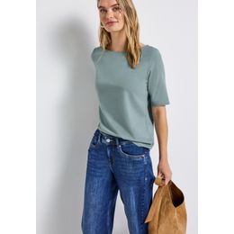 T-Shirt Street One, Damen, Gr. 40, blau (arona blau), Jersey, Obermaterial: 100% Baumwolle, unifarben, regular fit normal, U-Boot-Ausschnitt, abgesteppte Kante, Shirts, U-Boot Ausschnitt, Basic