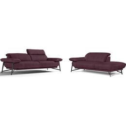 Egoitaliano Sofa »Anais, Design mit hohem Sitzkomfort, Fußfarbe schattengrau« Set, Kopfteil verstellbar, Luxus-Microfaser, plum plum