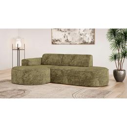 OTTO HOME Ecksofa »ADELLA XL Design-Sofa mit Recamiere rechts/links, 263/159/76 cm« L-Form XL mit Wellenunterfederung, runde Form, auch in Cord grün