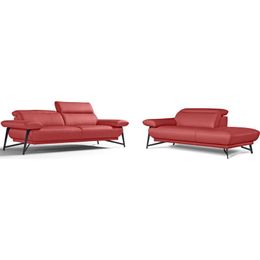 Egoitaliano Sofa »Anais, Design mit hohem Sitzkomfort, Fußfarbe schattengrau« Set, Kopfteil verstellbar, Leder NUVOLE, rot rot