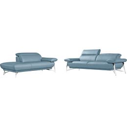 Egoitaliano Sofa »Anais, erstklassiger Sitzkomfort, Fußfarbe chrom« Set, Kopfteil verstellbar, Leder CAREZZA, himmelblau himmelblau