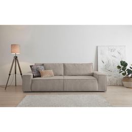 Home Affaire 3-Sitzer »SHERWOOD Schlafsofa (257cm) Cord, Samtvelours, Vintage-Lederoptik« Schlaffunktion mit Bettkasten (ca. 136/200cm) Greige