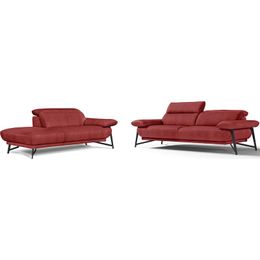 Egoitaliano Sofa »Anais, Design mit hohem Sitzkomfort, Fußfarbe schattengrau« Set, Kopfteil verstellbar, Luxus-Microfaser Lederoptik, marsala marsala