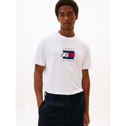 Tommy Hilfiger T-Shirt »LINEAR FLAG GRAPHIC« Rundhals, regular fit, Jersey White S S Rundhalsshirt von Tommy Hilfiger