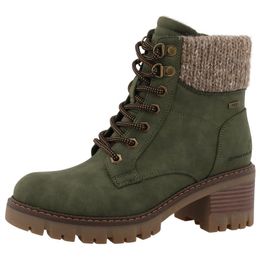 Tom Tailor Winterstiefelette Workerboots, Stiefelette mit Blockabsatz khaki 37 37 Modische Stiefelette mit Textil-Kragen