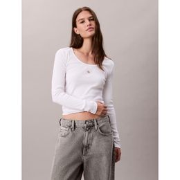 Calvin Klein Jeans Langarmshirt »LS WOVEN LABEL 2X2 RIB SCOOP NEC« Mit Rundhalsausschnitt, regular fit Brilliant White M (40) M (40) Shirt von...