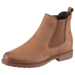 Tamaris Chelseaboots, Blockabsatz, Stiefelette, Businesschuh, Schlupfboots, Anziehlasche camelfarben 38 38 Chelseaboots mit praktischen...