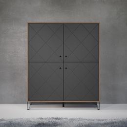 Highboard Places of Style "Molveno", schwarz (eiche kraft gold melamin, graphite tiefzieh), B:123cm H:136cm T:40cm, FSC-zertifizierter Holzwerkstoff, Sideboards, Highboard mit 4 Türen & Soft-Close - (B/T/H) 123/40/136 cm
