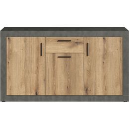 Sideboard Inosign "Bergen", grau (coast evoke eiche mit matera), B:149cm H:83cm T:40cm, FSC-zertifizierter Holzwerkstoff, Sideboards, Sideboard mit 3 Türen & 1 Schublade - (B/T/H) 149/40/83 cm