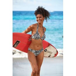 Bikini-Hose Venice Beach "Fjella", Damen, Gr. 36, N-Gr, schwarz-wei&szlig; (schwarz, wei&szlig;), Microfaser, Polyamid, Animalprint, Badehosen Bikini-Hose, mit gerafften Eins&auml;tzen