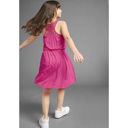 Jerseykleid Kidsworld "mit aufwendiger Spitze im R&uuml;cken", M&auml;dchen, Gr. 164/170, N-Gr, pink, Jersey, Obermaterial: 100% Viskose. Spitze: 100% Baumwolle, unifarben, figurumspielend kniefrei, Rundhals, Kleider Jerseykleid, Weich fallendes Viskosekleid
