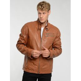 Lederjacke JCC "3102239", Herren, Gr. 48, braun (cognac), Obermaterial: 100% Lammleder; Innenfutter oben: 100% Polyester; Innenfutter unten: 100% Baumwolle; Ärmelfutter: 100% Polyester; Wattierung: 100% Polyester, Jacken