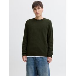 Jack & Jones Rundhalspullover JACK & JONES "JJEGLOBE KNIT CREW NECK NOOS", Herren, Gr. M, duffel bag, Strick, Obermaterial: 100% Baumwolle, unifarben, regular fit taillenbedeckt, Rundhals, Rippb&uuml;ndchen, Pullover Rundhalspullover, in Strick Optik