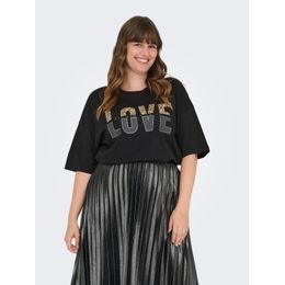 Kurzarmshirt Only CARMAKOMA "CARKOURTNEY SS O-NECK REG TEE JRS", Damen, Gr. S, schwarz (schwarz print:love), Jersey, Obermaterial: 100% Baumwolle, bedruckt, normal, Rundhals, Shirts