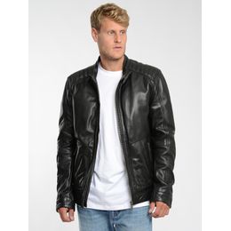 Lederjacke JCC "3102241", Herren, Gr. 48, schwarz, Oberstoff: 100% Lammleder; Innenfutter oben: 100% Polyester; Innenfutter unten: 100% Baumwolle; &Auml;rmelfutter: 100% Polyester; Wattierung: 100% Polyester, Jacken