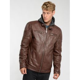 Lederjacke JCC "3102237", Herren, Gr. 46, braun (rust), Obermaterial: 100% Lammleder; Innenfutter oben: 100% Polyester; Innenfutter unten: 100% Baumwolle; Ärmelfutter: 100% Polyester; Wattierung: 100% Polyester; Kapuzeneinsatz: 55% Baumwolle, 45% Polyester, mit Knopf, Jacken