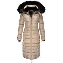 Navahoo Damen Wintermantel langer Winter Steppmantel mit Kunstfellkapuze Umay
