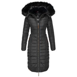 Navahoo Damen Wintermantel langer Winter Steppmantel mit Kunstfellkapuze Umay