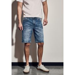 Street One MEN Herren Shorts, blau, Gr. 29, unifarben, Web, 63% Baumwolle, 25% Polyester, 10% Viskose, 2% Elasthan, Hosen, 5-Pocket-Style