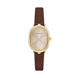 Quarzuhr Emporio Armani, dunkelbraun, goldfarben, Armbanduhren, Damen, Armbanduhr, Damenuhr, Lederarmband, analog