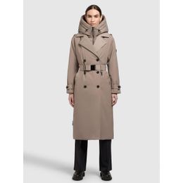 Trenchcoat Khujo "ELENA", Damen, Gr. L, greige, 100% Polyester, unifarben, regular fit, eingesetzt elastischer Bund, Mäntel