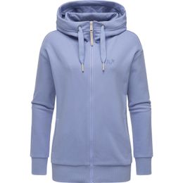 Kapuzensweatjacke Ragwear "Yodis Zip", Damen, Gr. M (38), blau, Sweatware, Obermaterial: 70% Baumwolle, 30% Polyester, bequem hüftbedeckend, hoch geschlossener Ausschnitt, Ärmel ohne Ärmelschlitz Rippbündchen, Sweatjacken, weicher Damen Zip-Hoodie mit Kapuze