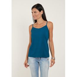 Spaghettitop Seidel Moden, Damen, Gr. 44, blau (petrol), Obermaterial: 95% Viskose, 5% Elasthan, unifarben, regular fit taillenbedeckt, V-Ausschnitt, Tops, mit dezentem V-Ausschnitt, MADE IN GERMANY