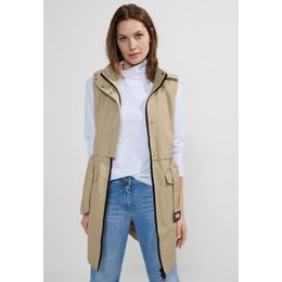 Longweste Cecil, Damen, Gr. XXL (46), beige (creme brulee), Web, 64% Baumwolle, 36% Polyester, unifarben, gerade h&uuml;ftbedeckend, ohne Ausschnitt, Westen Longweste, mit Reverskragen