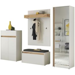 Garderoben-Set Inosign "City/Giron, moderne Garderobe, viel Stauraum, ca. 24 Schuhe", weiß, B:255cm H:200cm T:35cm, Holzwerkstoff, Kastenmöbel-Sets, enthält Schrank, Paneel, Schuhschrank & Garderobenbank mit Sitzkissen