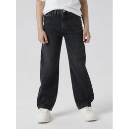 Straight-Jeans name it "NKFROSE HW STRAIGHT JEANS 9222-RM NOOS", Mädchen, Gr. 116, N-Gr, blau (schwarz denim), Denim/Jeans, Obermaterial: 100% Baumwolle, Abriebeffekte, Casual, straight fit, Jeans