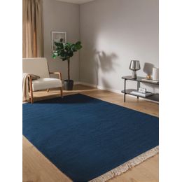 benuta Pop Wollteppich Liv Dunkelblau 60x100 cm - Naturfaserteppich aus Wolle