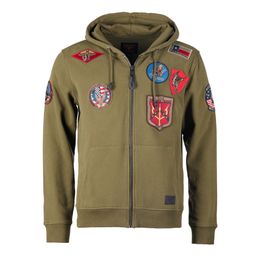 Sweatjacke Top Gun "TG20191057", Herren, Gr. 50M, grün (olive), Material: 65% Baumwolle / 35% Polyester, Sweatjacken