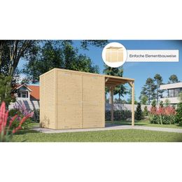 Konifera Gartenhaus »Beno 2 PLUS Fineline Flachdach« mit Anbaudach naturbelassen