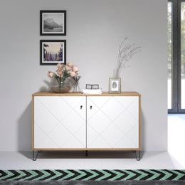 Places of Style Sideboard »Tarragona« Sideboard mit 2 Türen & Soft-Close - (B/T/H) 123/40/76 cm Artisan Eiche Melamin/Weiß Matt Kommode, Maße 123...