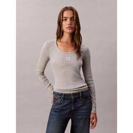 Calvin Klein Jeans Langarmshirt »LS WOVEN LABEL 2X2 RIB SCOOP NEC« Mit Rundhalsausschnitt, regular fit History Grey Heather XL (44) XL (44) Shirt...