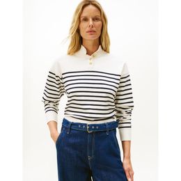 Tommy Hilfiger Strickpullover &raquo;CO JERSEY GOLD BTN MOCK-NK SWT&laquo; mit goldfarbenen Kn&ouml;pfen Placed Thin Navy Stp Sweaters XXL (44) XXL (44)...