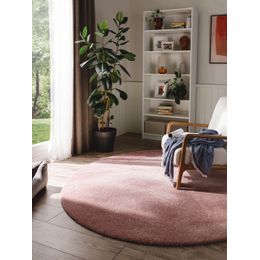 benuta Nest Waschbarer Hochflor Shaggyteppich Melvin Rosa &oslash; 150 cm rund - Hochflor Teppich f&uuml;r Wohnzimmer