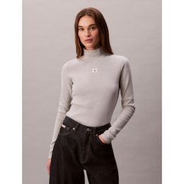 Calvin Klein Jeans Damen Shirttop &raquo;LS WOVEN LABEL TURTLENECK&laquo; Mit Rundhalsausschnitt, regular fit grau S (38)