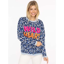 Zwillingsherz Strickpullover &raquo;"Wild Heart"&laquo; mit Neon Aufschrift Blau S/M S/M F&uuml;r Leo Liebhaber