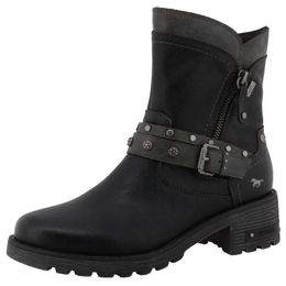 Mustang Shoes Winterboots »Haukea« Biker Boots mit Blockabsatz und TEX-Membrane schwarz-grau 39 39 Modischer Bikerboots mit Nietenverzierungen