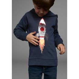 Kidsworld Jungen Kidsworld Kapuzensweatshirt &raquo;Rakete - Wendepaillette&laquo;, lange &Auml;rmel, Basic-Passform, aus Baumwolle, mit Rippb&uuml;ndchen blau 140/146