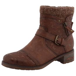 Mustang Shoes Winterstiefelette »Fabienne« Biker Boots mit Blockabsatz und Zierriemchen cognac 38 38 Stiefelette mit trendiger Zierschnalle und...