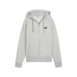 Sweatjacke Puma "ESS Small No. 1 Logo Comfort Hoodie mit durchgehendem", Damen, Gr. XS, grau (light gray heather), Obermaterial: 66% Baumwolle, 34% Polyester; Kapuzenfutter: 100% Baumwolle; Rippe: 97% Baumwolle, 3% Elasthan, Sweatjacken