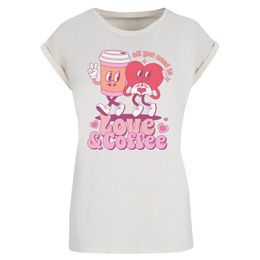 F4NT4STIC T-Shirt 'Love And Coffe Valentinstag' Damen Gr&ouml;&szlig;e S lila / flieder / grenadine / wollwei&szlig;